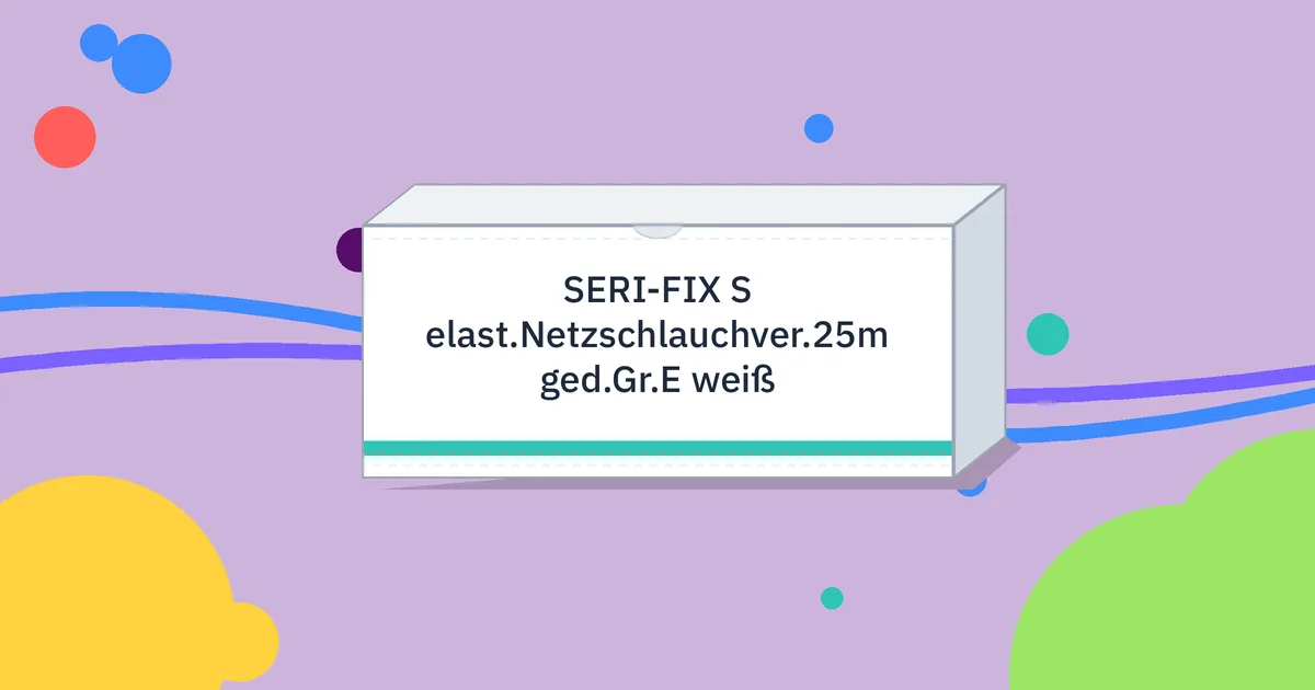 Symbolbild: Packung mit der Aufschrift SERI-FIX S elast.Netzschlauchver.25m ged.Gr.E weiß (PZN 19836623) – Verfügbarkeit und Bezug in Apotheken in Frankfurt am Main