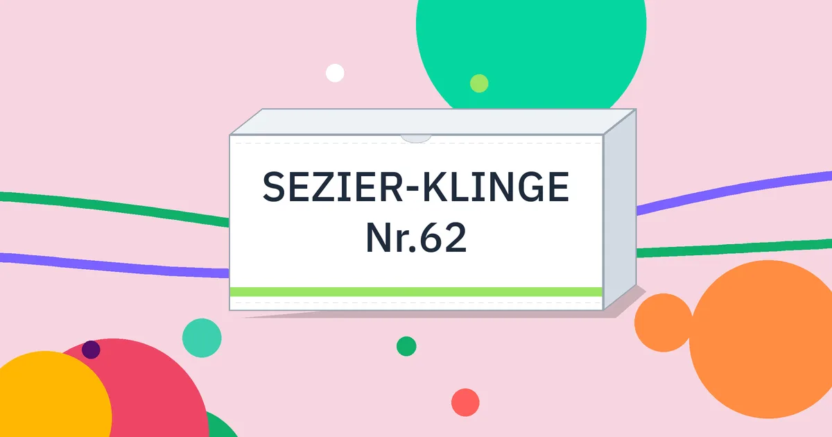 Symbolbild: Packung mit der Aufschrift SEZIER-KLINGE Nr.62 (PZN 06976340) – Verfügbarkeit und Bezug in Apotheken in Frankfurt am Main
