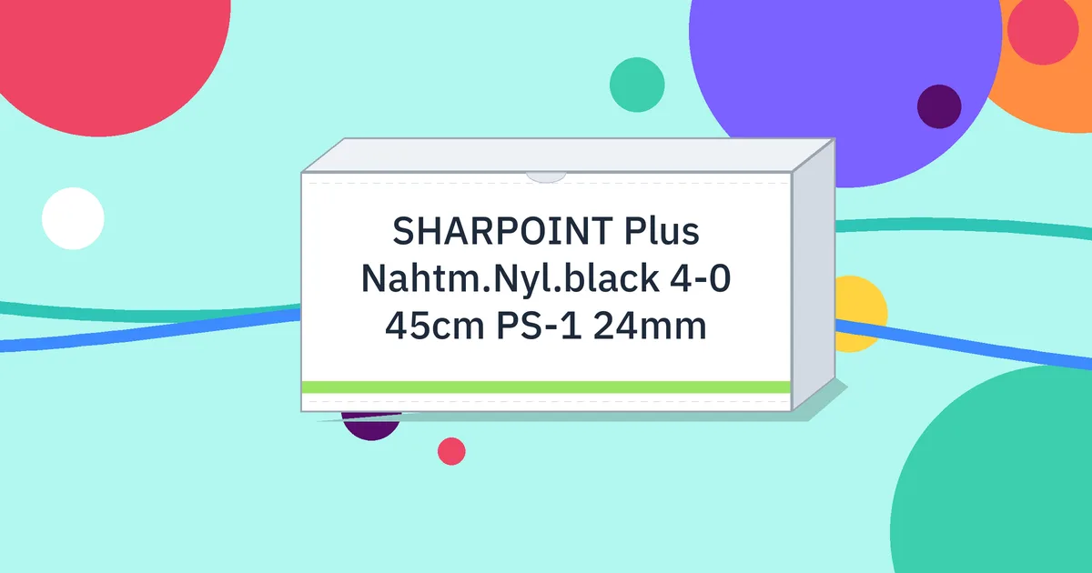 Symbolbild: Packung mit der Aufschrift SHARPOINT Plus Nahtm.Nyl.black 4-0 45cm PS-1 24mm (PZN 17984325) – Verfügbarkeit und Bezug in Apotheken in Frankfurt am Main