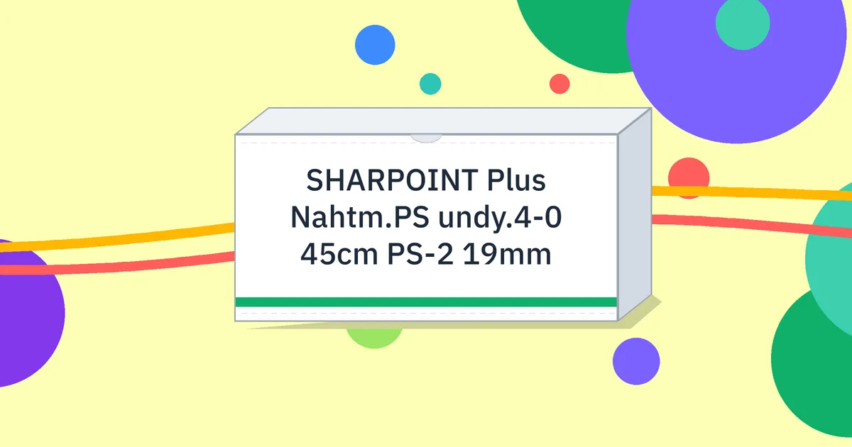 Symbolbild: Packung mit der Aufschrift SHARPOINT Plus Nahtm.PS undy.4-0 45cm PS-2 19mm (PZN 17995493) – Verfügbarkeit und Bezug in Apotheken in Frankfurt am Main