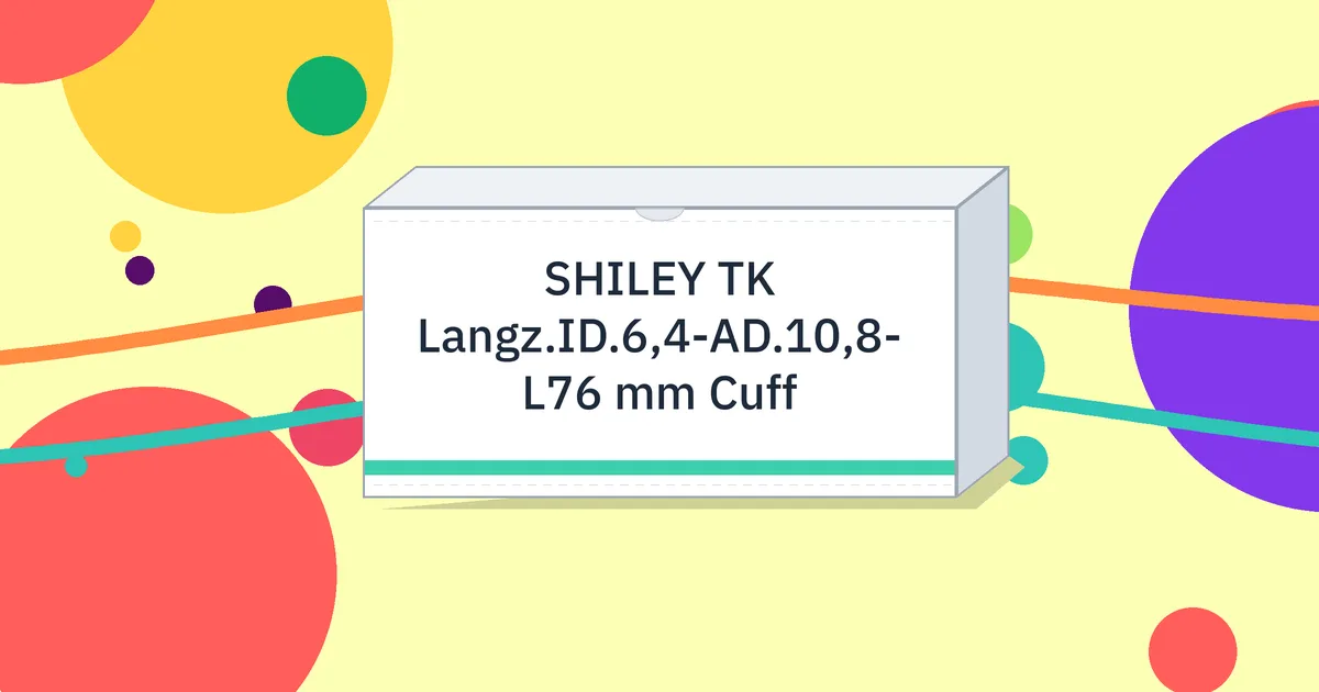 Symbolbild: Packung mit der Aufschrift SHILEY TK Langz.ID.6,4-AD.10,8-L76 mm Cuff (PZN 03380523) – Verfügbarkeit und Bezug in Apotheken in Frankfurt am Main