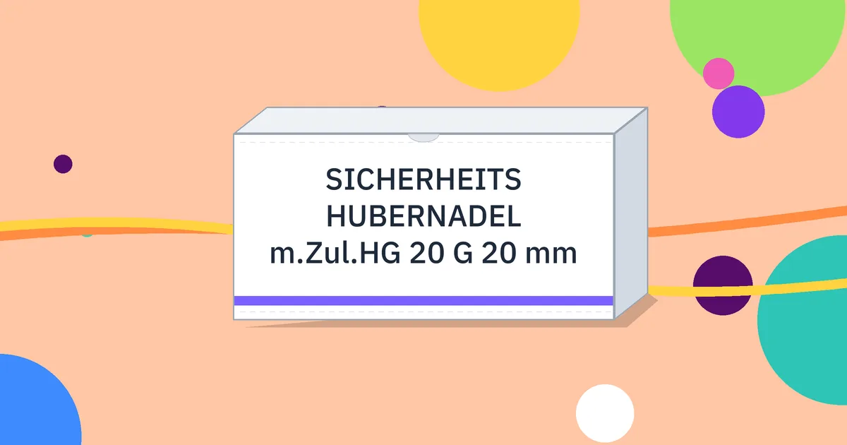 Symbolbild: Packung mit der Aufschrift SICHERHEITS HUBERNADEL m.Zul.HG 20 G 20 mm (PZN 12340497) – Verfügbarkeit und Bezug in Apotheken in Frankfurt am Main