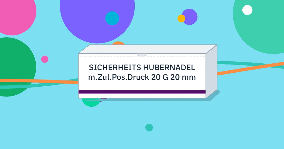 Symbolbild: Packung mit der Aufschrift SICHERHEITS HUBERNADEL m.Zul.Pos.Druck 20 G 20 mm (PZN 12646552) – Verfügbarkeit und Bezug in Apotheken in Frankfurt am Main