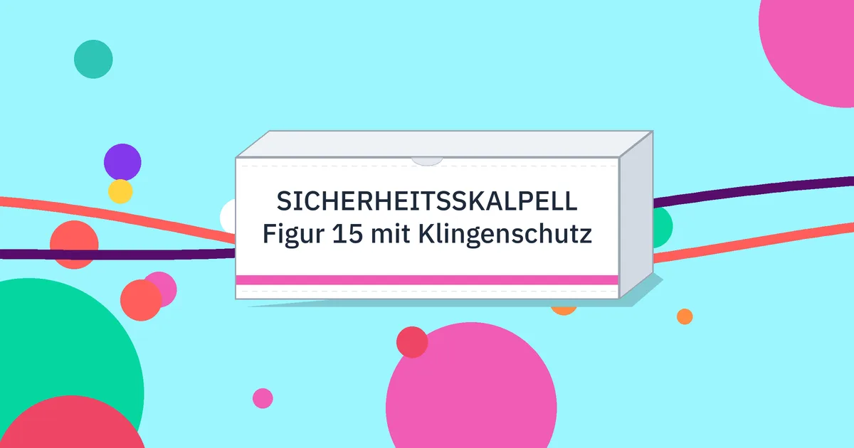 Symbolbild: Packung mit der Aufschrift SICHERHEITSSKALPELL Figur 15 mit Klingenschutz (PZN 12389121) – Verfügbarkeit und Bezug in Apotheken in Frankfurt am Main