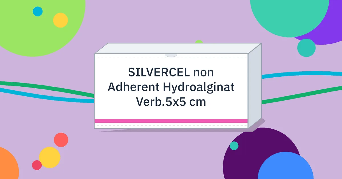 Symbolbild: Packung mit der Aufschrift SILVERCEL non Adherent Hydroalginat Verb.5x5 cm (PZN 05378370) – Verfügbarkeit und Bezug in Apotheken in Frankfurt am Main