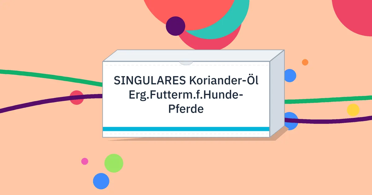 Symbolbild: Packung mit der Aufschrift SINGULARES Koriander-Öl Erg.Futterm.f.Hunde-Pferde (PZN 19117325) – Verfügbarkeit und Bezug in Apotheken in Frankfurt am Main