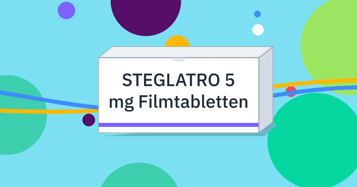 Symbolbild: Packung mit der Aufschrift STEGLATRO 5 mg Filmtabletten (PZN 16351641) – Verfügbarkeit und Bezug in Apotheken in Frankfurt am Main