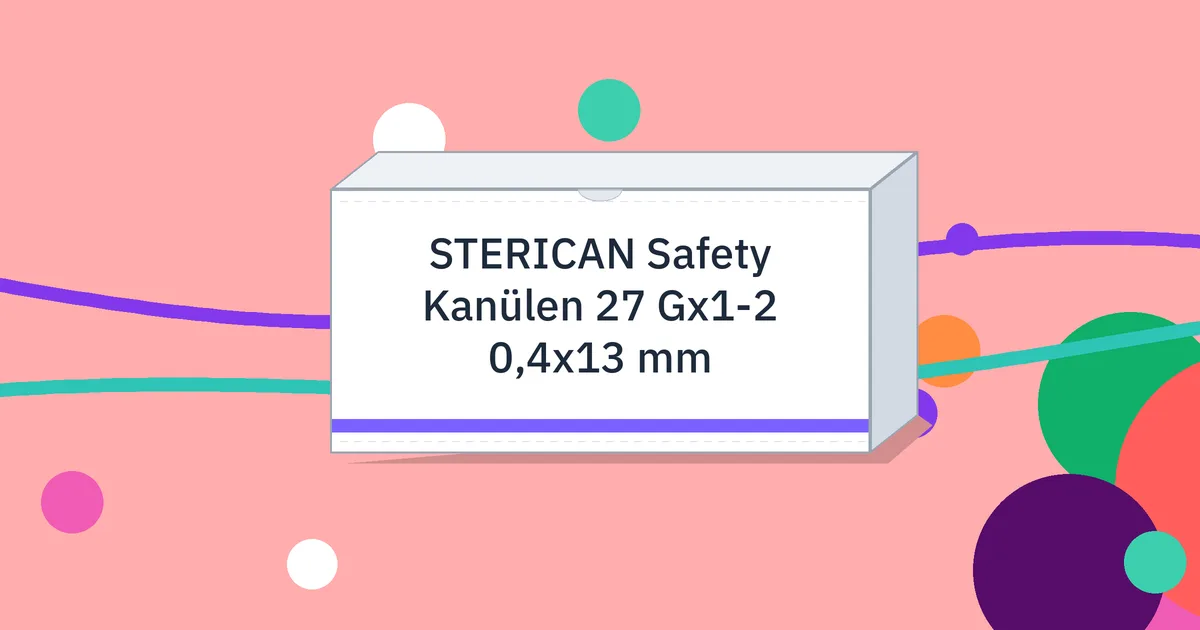 Symbolbild: Packung mit der Aufschrift STERICAN Safety Kanülen 27 Gx1-2 0,4x13 mm (PZN 18472461) – Verfügbarkeit und Bezug in Apotheken in Frankfurt am Main