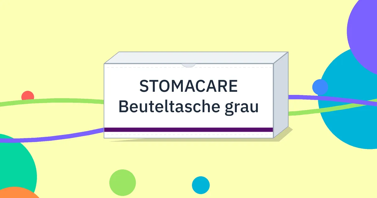 Symbolbild: Packung mit der Aufschrift STOMACARE Beuteltasche grau (PZN 15862351) – Verfügbarkeit und Bezug in Apotheken in Frankfurt am Main