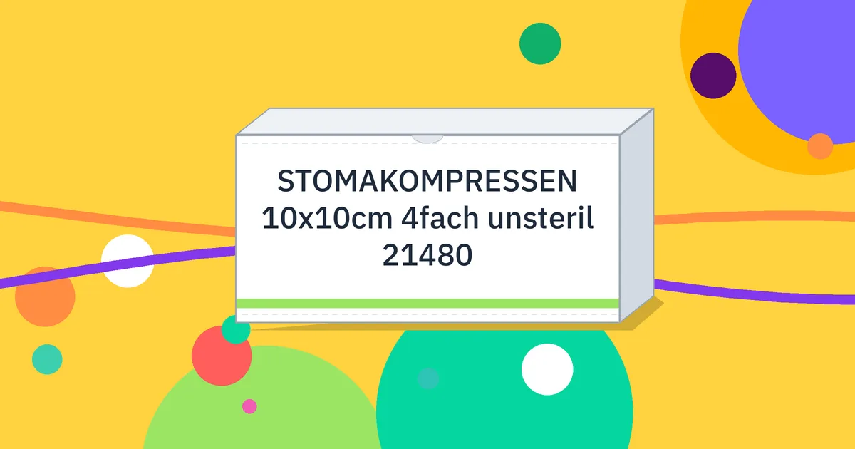 Symbolbild: Packung mit der Aufschrift STOMAKOMPRESSEN 10x10cm 4fach unsteril 21480 (PZN 09389318) – Verfügbarkeit und Bezug in Apotheken in Frankfurt am Main