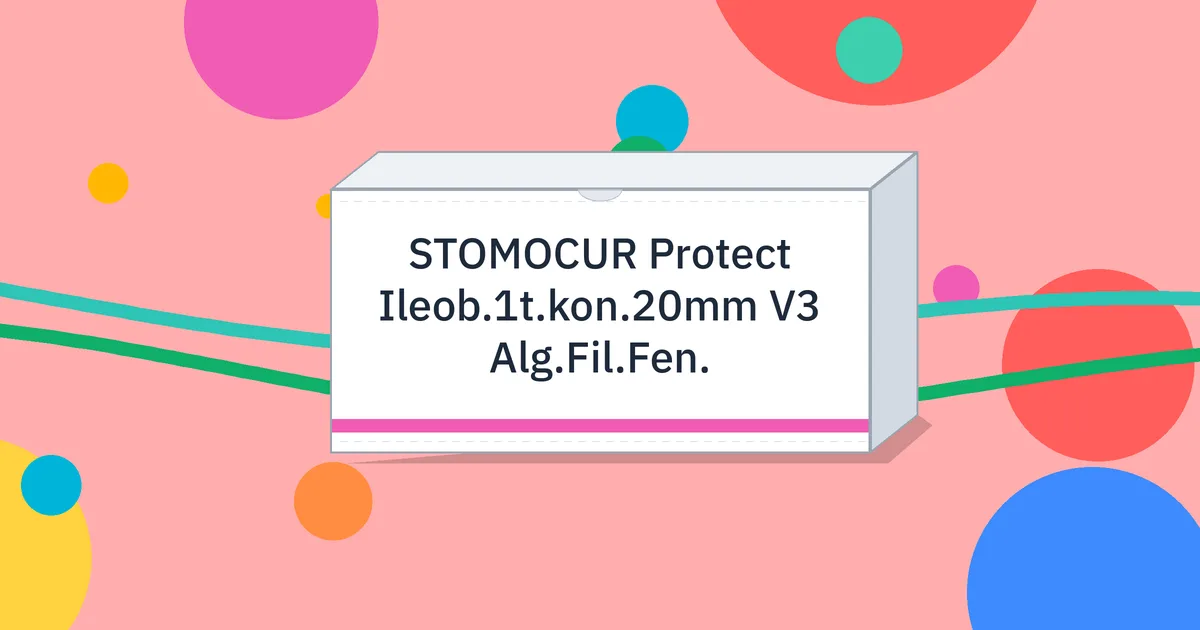 Symbolbild: Packung mit der Aufschrift STOMOCUR Protect Ileob.1t.kon.20mm V3 Alg.Fil.Fen. (PZN 14367164) – Verfügbarkeit und Bezug in Apotheken in Frankfurt am Main