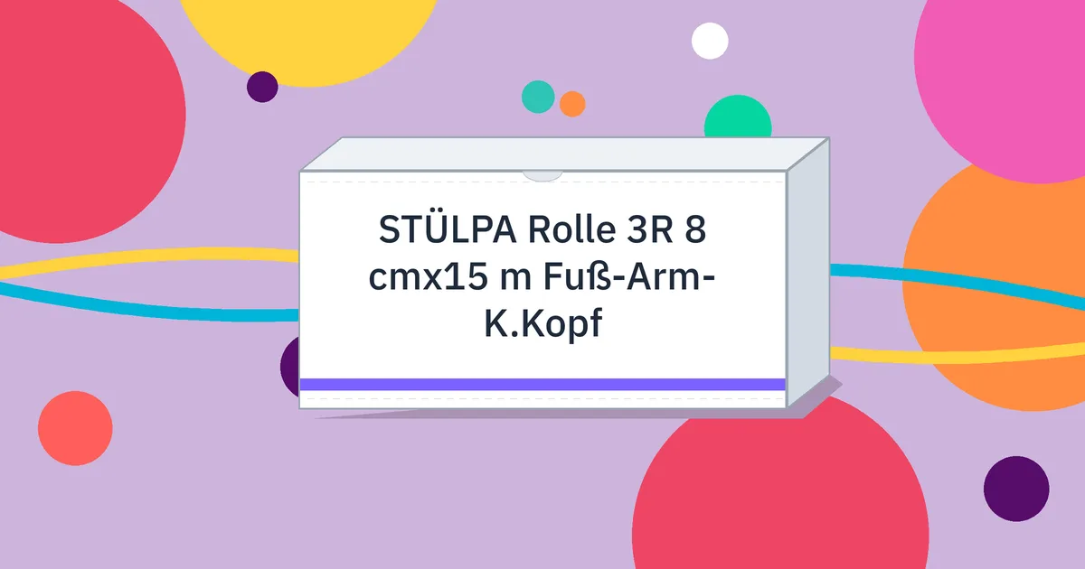 Symbolbild: Packung mit der Aufschrift STÜLPA Rolle 3R 8 cmx15 m Fuß-Arm-K.Kopf (PZN 19168179) – Verfügbarkeit und Bezug in Apotheken in Frankfurt am Main