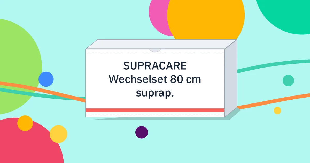 Symbolbild: Packung mit der Aufschrift SUPRACARE Wechselset 80 cm suprap. (PZN 04508497) – Verfügbarkeit und Bezug in Apotheken in Frankfurt am Main
