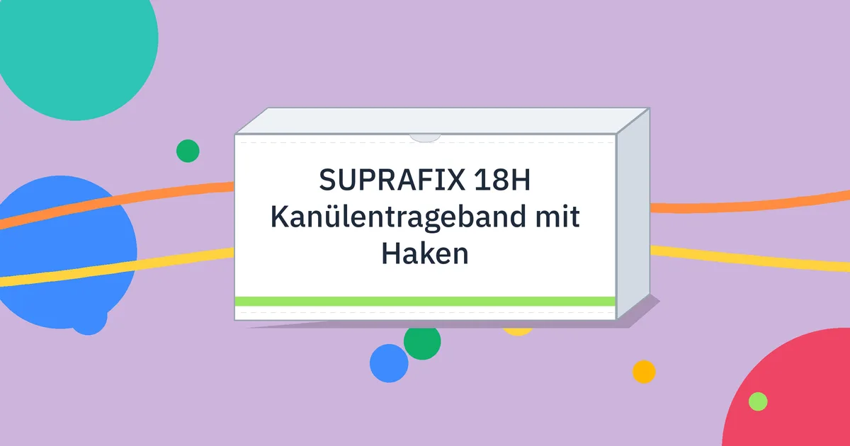 Symbolbild: Packung mit der Aufschrift SUPRAFIX 18H Kanülentrageband mit Haken (PZN 03897893) – Verfügbarkeit und Bezug in Apotheken in Frankfurt am Main