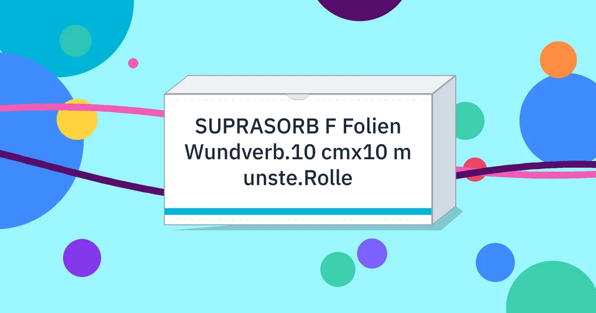 Symbolbild: Packung mit der Aufschrift SUPRASORB F Folien Wundverb.10 cmx10 m unste.Rolle (PZN 18334380) – Verfügbarkeit und Bezug in Apotheken in Frankfurt am Main