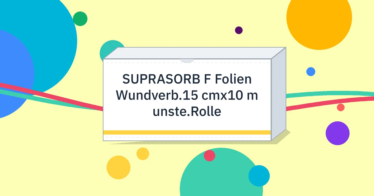 Symbolbild: Packung mit der Aufschrift SUPRASORB F Folien Wundverb.15 cmx10 m unste.Rolle (PZN 13345166) – Verfügbarkeit und Bezug in Apotheken in Frankfurt am Main