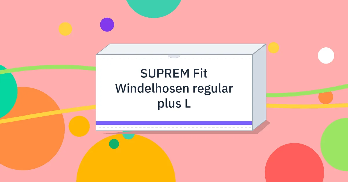 Symbolbild: Packung mit der Aufschrift SUPREM Fit Windelhosen regular plus L (PZN 08835141) – Verfügbarkeit und Bezug in Apotheken in Frankfurt am Main