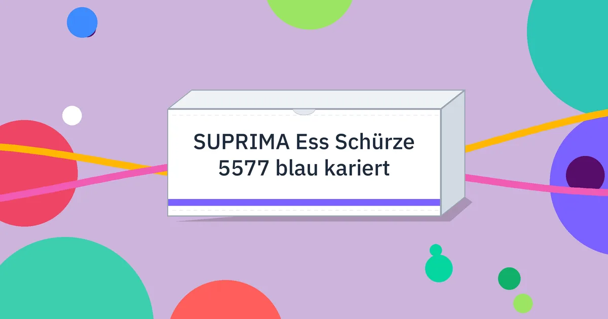 Symbolbild: Packung mit der Aufschrift SUPRIMA Ess Schürze 5577 blau kariert (PZN 06463020) – Verfügbarkeit und Bezug in Apotheken in Frankfurt am Main