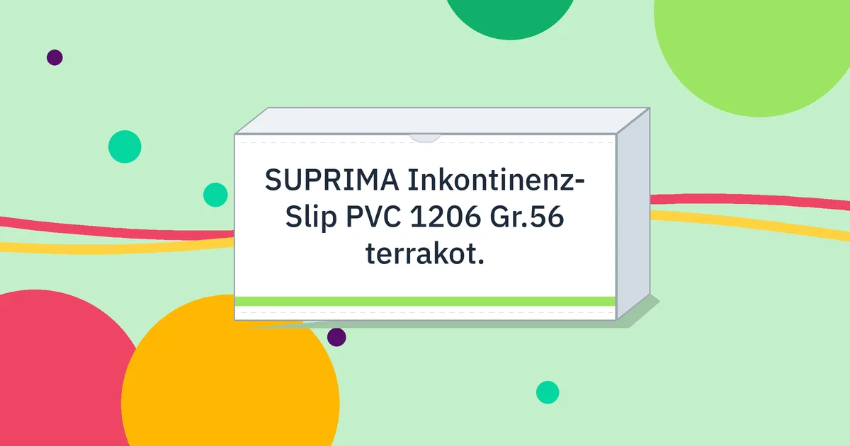 Symbolbild: Packung mit der Aufschrift SUPRIMA Inkontinenz-Slip PVC 1206 Gr.56 terrakot. (PZN 00417800) – Verfügbarkeit und Bezug in Apotheken in Frankfurt am Main