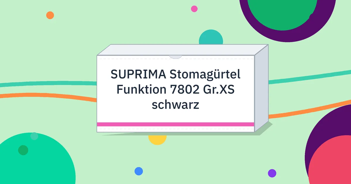 Symbolbild: Packung mit der Aufschrift SUPRIMA Stomagürtel Funktion 7802 Gr.XS schwarz (PZN 11533828) – Verfügbarkeit und Bezug in Apotheken in Frankfurt am Main