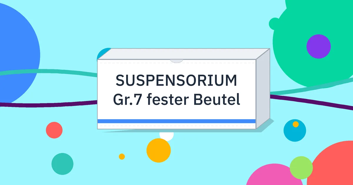 Symbolbild: Packung mit der Aufschrift SUSPENSORIUM Gr.7 fester Beutel (PZN 08517317) – Verfügbarkeit und Bezug in Apotheken in Frankfurt am Main