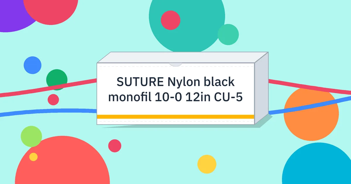 Symbolbild: Packung mit der Aufschrift SUTURE Nylon black monofil 10-0 12in CU-5 (PZN 19525395) – Verfügbarkeit und Bezug in Apotheken in Frankfurt am Main