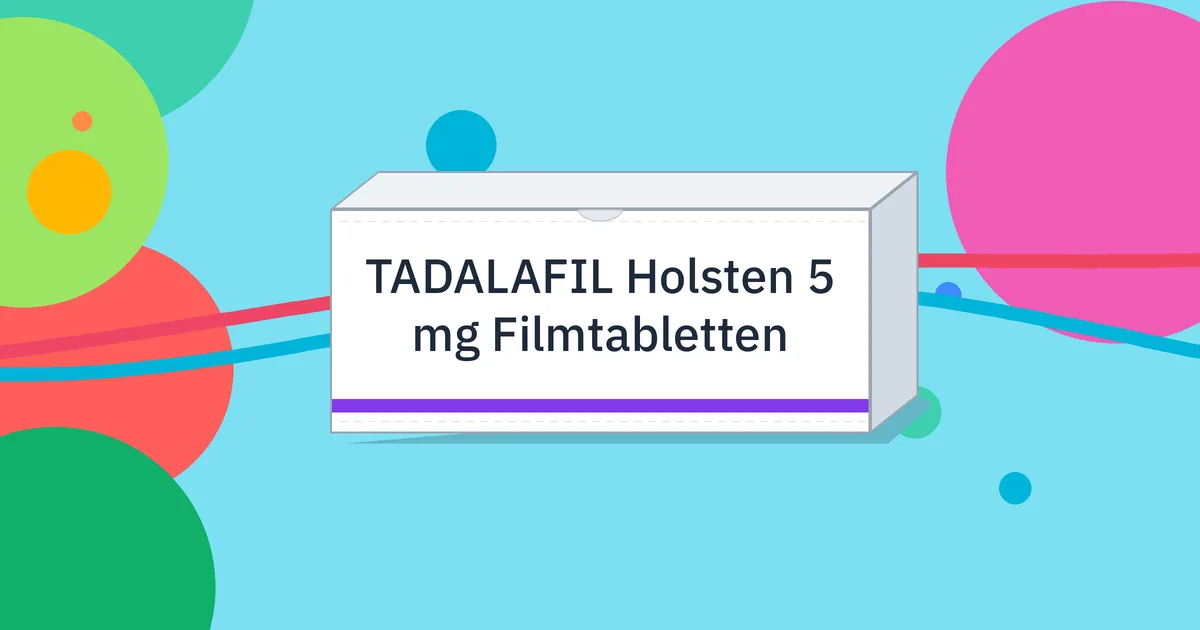Symbolbild: Packung mit der Aufschrift TADALAFIL Holsten 5 mg Filmtabletten (PZN 19208625) – Verfügbarkeit und Bezug in Apotheken in Frankfurt am Main