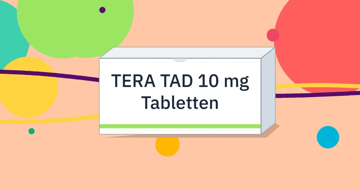 Symbolbild: Packung mit der Aufschrift TERA TAD 10 mg Tabletten (PZN 01668929) – Verfügbarkeit und Bezug in Apotheken in Frankfurt am Main