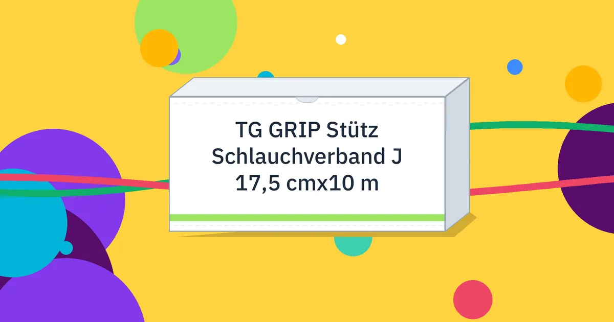 Symbolbild: Packung mit der Aufschrift TG GRIP Stütz Schlauchverband J 17,5 cmx10 m (PZN 15431071) – Verfügbarkeit und Bezug in Apotheken in Frankfurt am Main