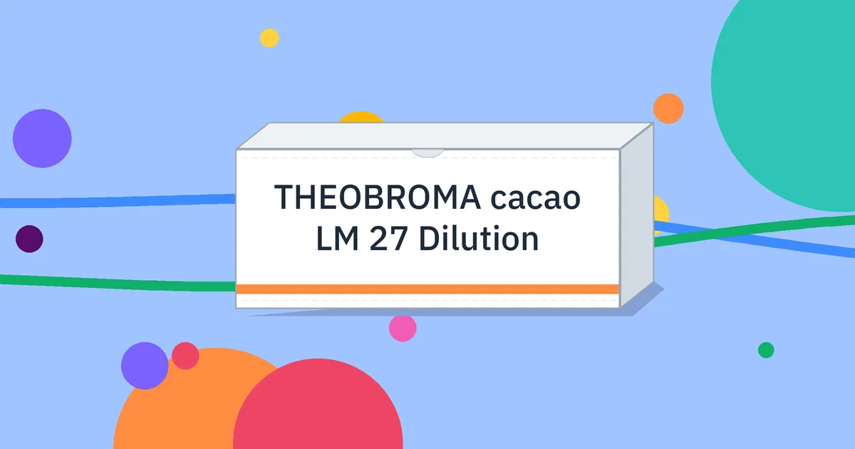 Symbolbild: Packung mit der Aufschrift THEOBROMA cacao LM 27 Dilution (PZN 13219935) – Verfügbarkeit und Bezug in Apotheken in Frankfurt am Main