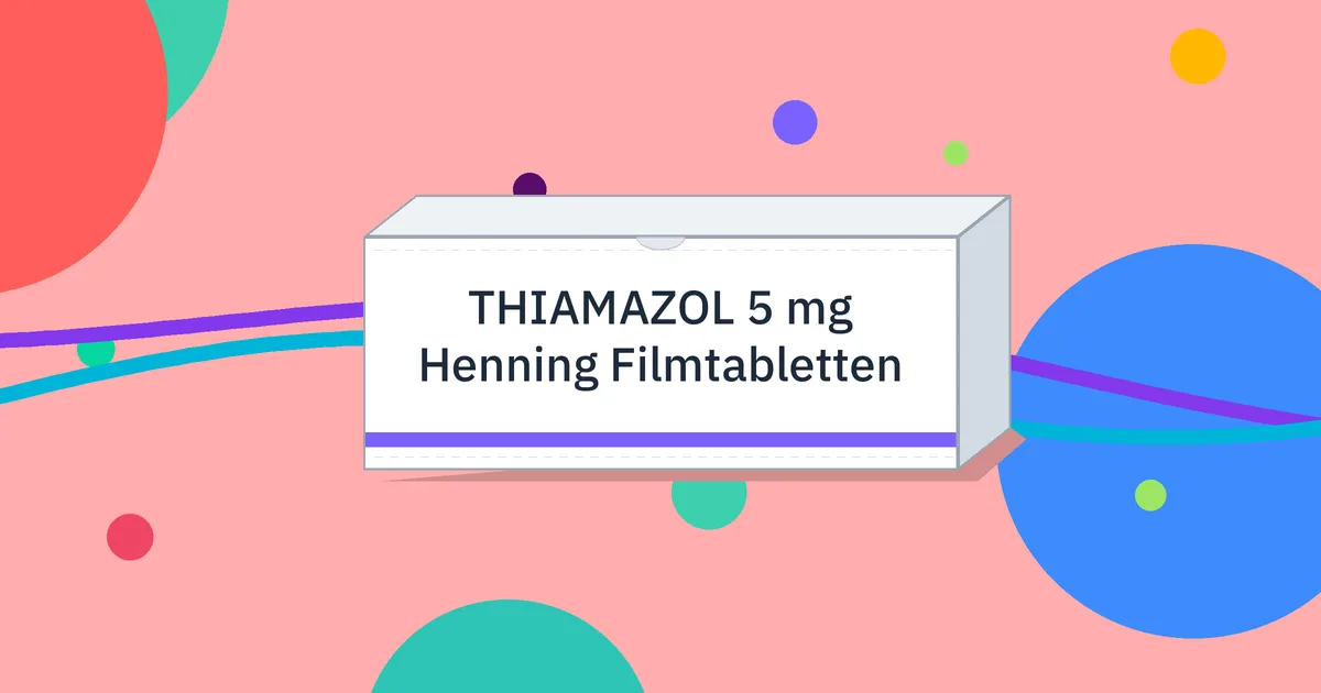 Symbolbild: Packung mit der Aufschrift THIAMAZOL 5 mg Henning Filmtabletten (PZN 02708594) – Verfügbarkeit und Bezug in Apotheken in Frankfurt am Main