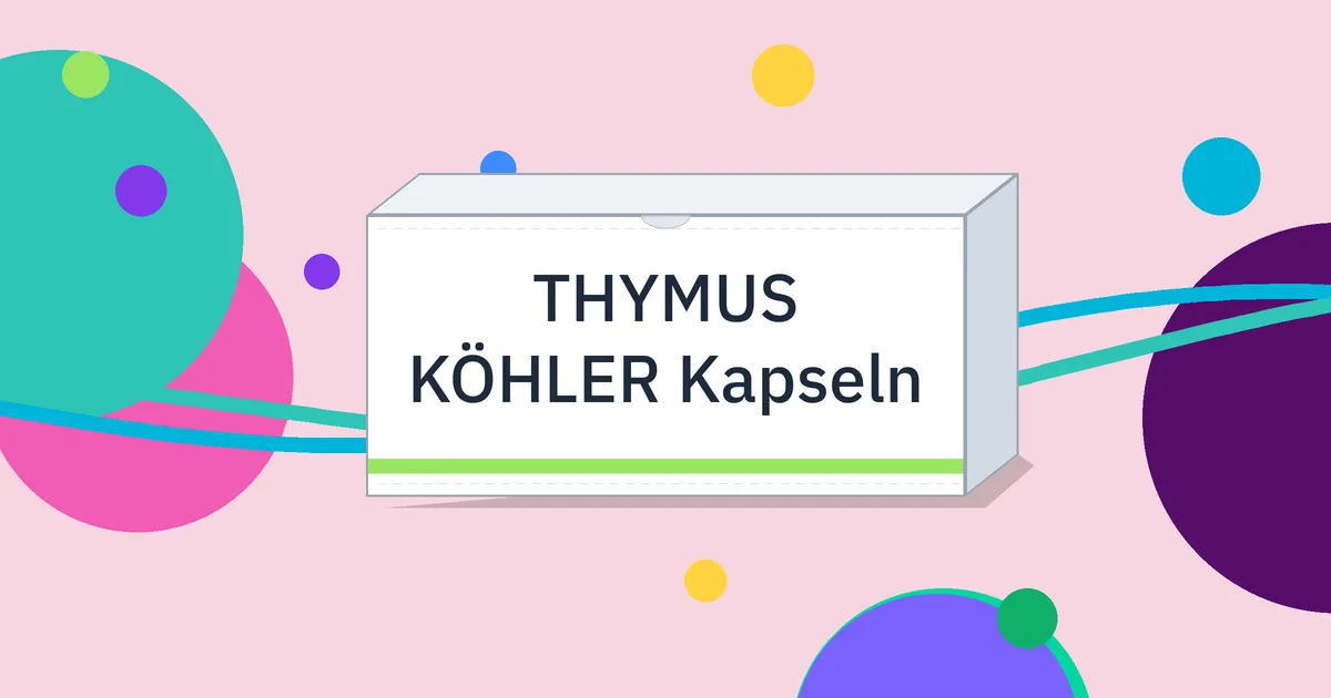 Symbolbild: Packung mit der Aufschrift THYMUS KÖHLER Kapseln (PZN 09321556) – Verfügbarkeit und Bezug in Apotheken in Frankfurt am Main