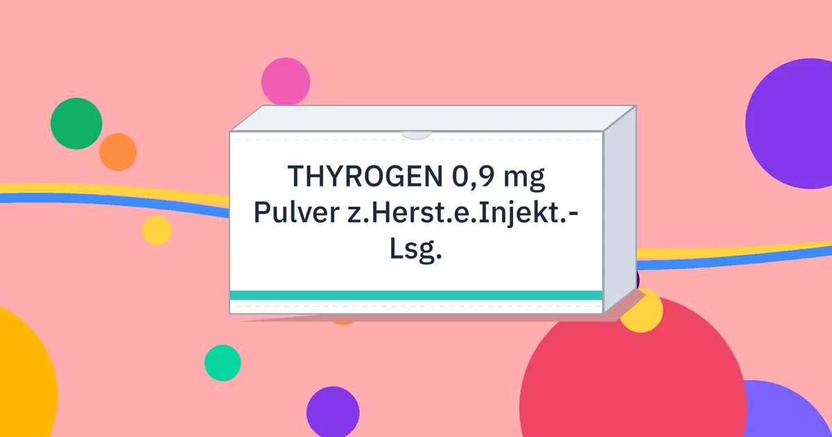 Symbolbild: Packung mit der Aufschrift THYROGEN 0,9 mg Pulver z.Herst.e.Injekt.-Lsg. (PZN 20319347) – Verfügbarkeit und Bezug in Apotheken in Frankfurt am Main