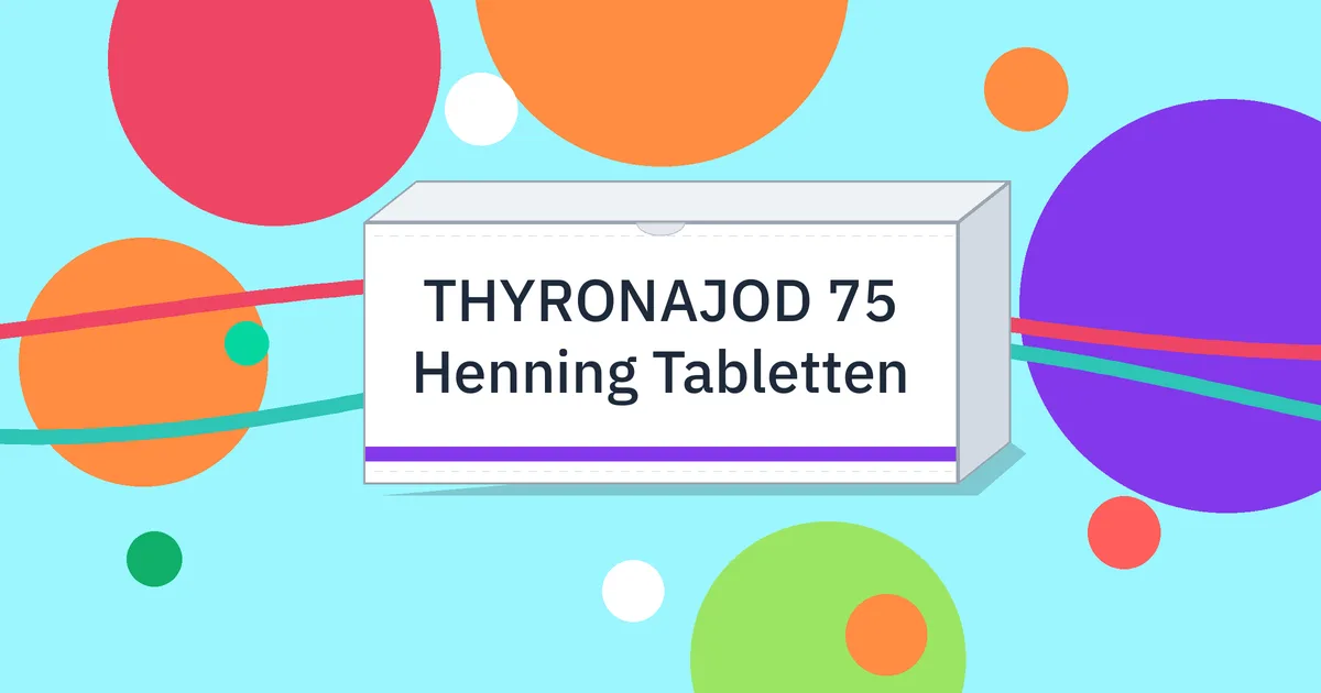 Symbolbild: Packung mit der Aufschrift THYRONAJOD 75 Henning Tabletten (PZN 06882231) – Verfügbarkeit und Bezug in Apotheken in Frankfurt am Main