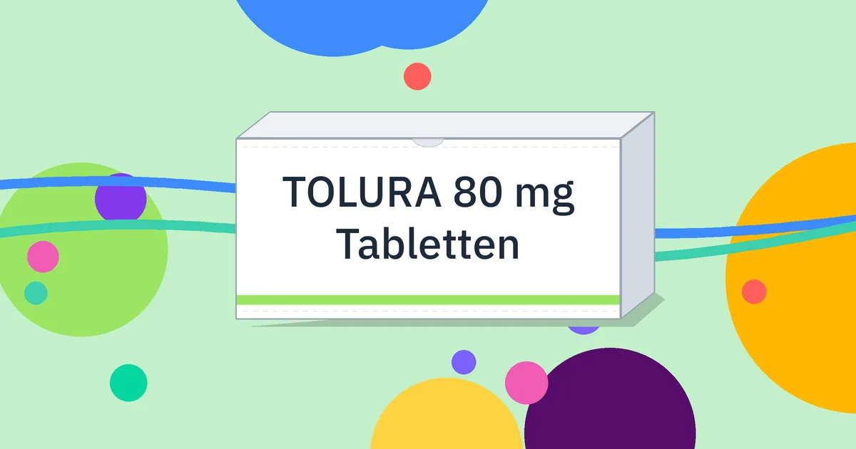 Symbolbild: Packung mit der Aufschrift TOLURA 80 mg Tabletten (PZN 10079899) – Verfügbarkeit und Bezug in Apotheken in Frankfurt am Main