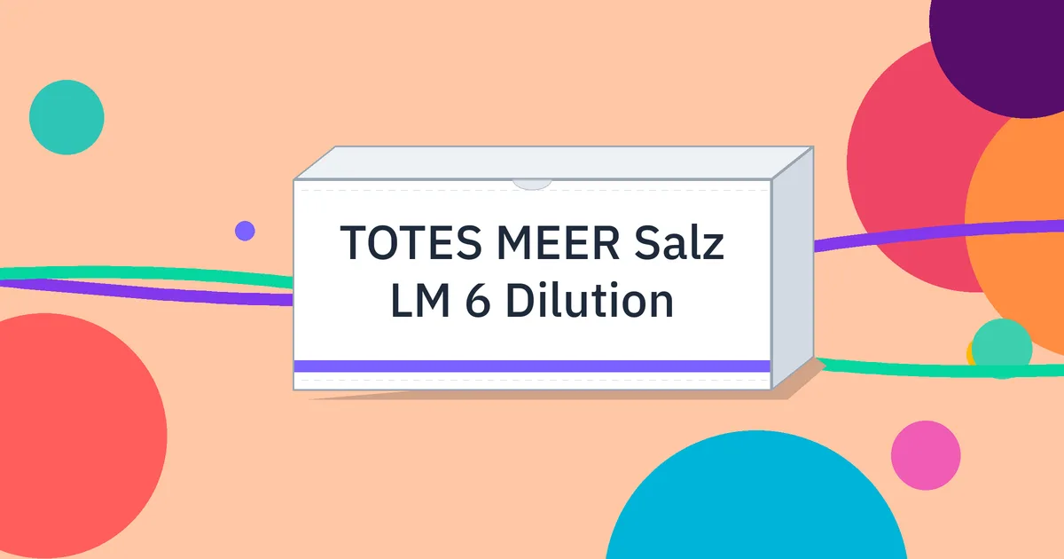 Symbolbild: Packung mit der Aufschrift TOTES MEER Salz LM 6 Dilution (PZN 13226102) – Verfügbarkeit und Bezug in Apotheken in Frankfurt am Main