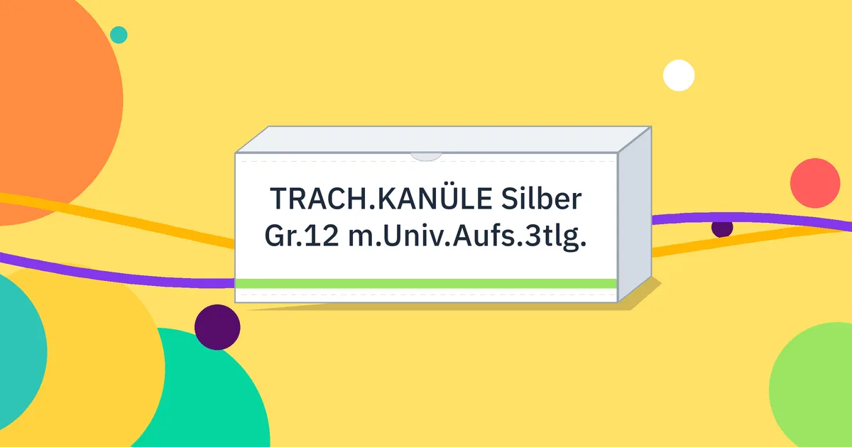 Symbolbild: Packung mit der Aufschrift TRACH.KANÜLE Silber Gr.12 m.Univ.Aufs.3tlg. (PZN 06989615) – Verfügbarkeit und Bezug in Apotheken in Frankfurt am Main