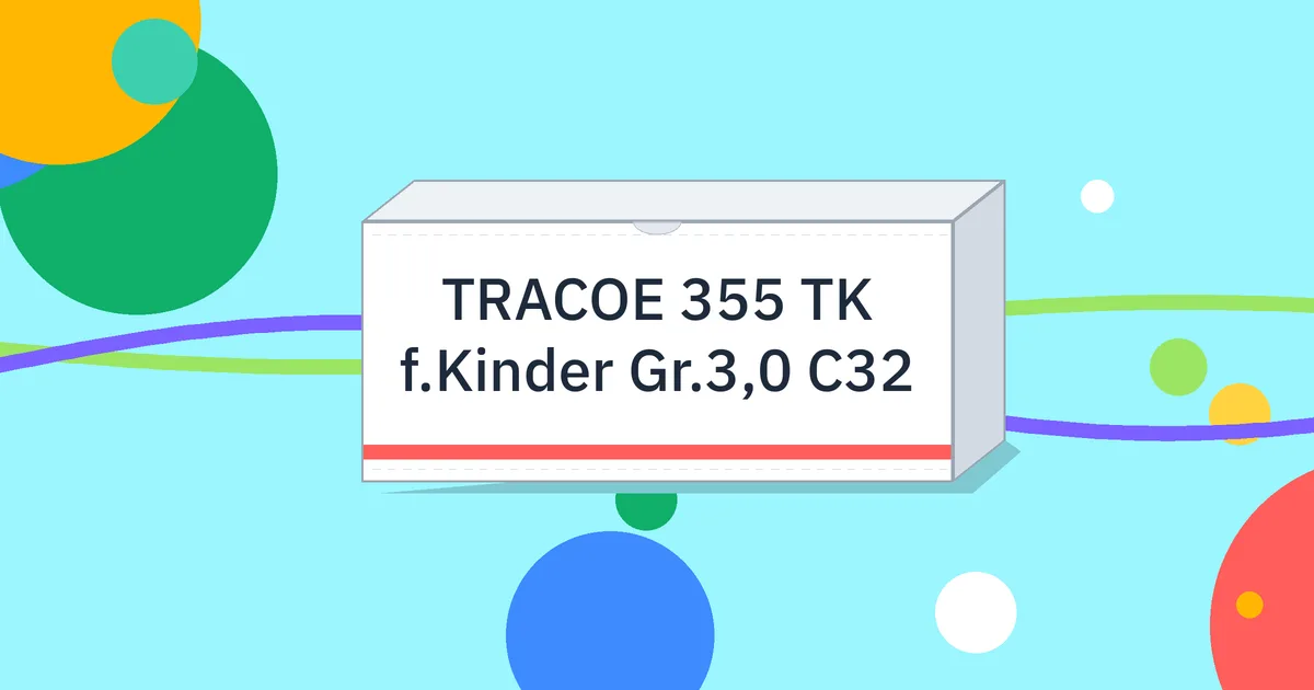 Symbolbild: Packung mit der Aufschrift TRACOE 355 TK f.Kinder Gr.3,0 C32 (PZN 11643824) – Verfügbarkeit und Bezug in Apotheken in Frankfurt am Main