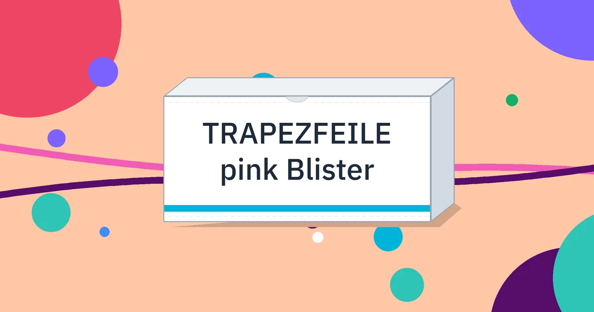 Symbolbild: Packung mit der Aufschrift TRAPEZFEILE pink Blister (PZN 10350008) – Verfügbarkeit und Bezug in Apotheken in Frankfurt am Main