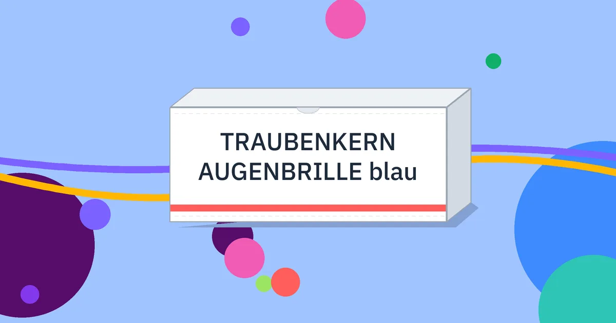 Symbolbild: Packung mit der Aufschrift TRAUBENKERN AUGENBRILLE blau (PZN 02762808) – Verfügbarkeit und Bezug in Apotheken in Frankfurt am Main