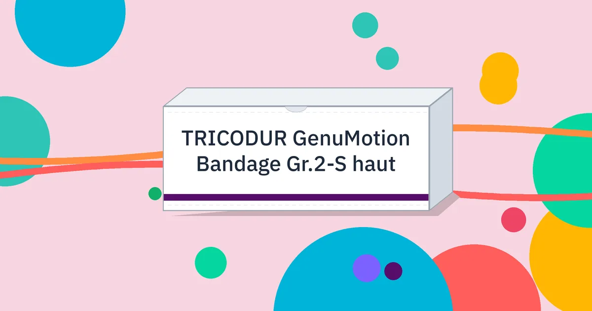 Symbolbild: Packung mit der Aufschrift TRICODUR GenuMotion Bandage Gr.2-S haut (PZN 06415280) – Verfügbarkeit und Bezug in Apotheken in Frankfurt am Main