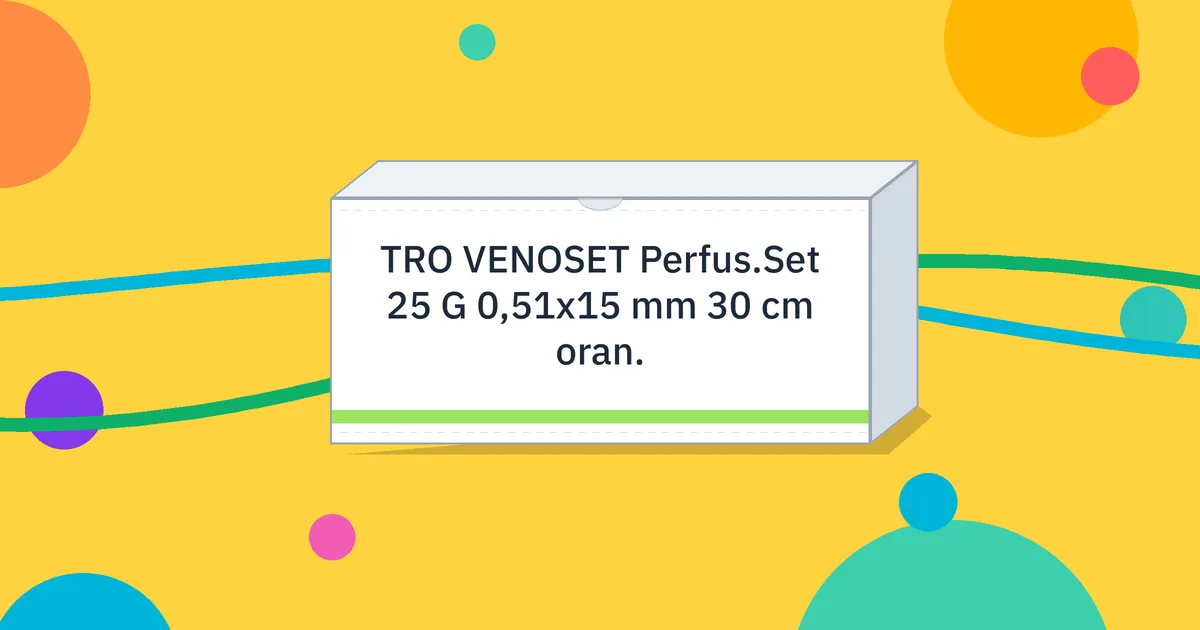 Symbolbild: Packung mit der Aufschrift TRO VENOSET Perfus.Set 25 G 0,51x15 mm 30 cm oran. (PZN 12366031) – Verfügbarkeit und Bezug in Apotheken in Frankfurt am Main