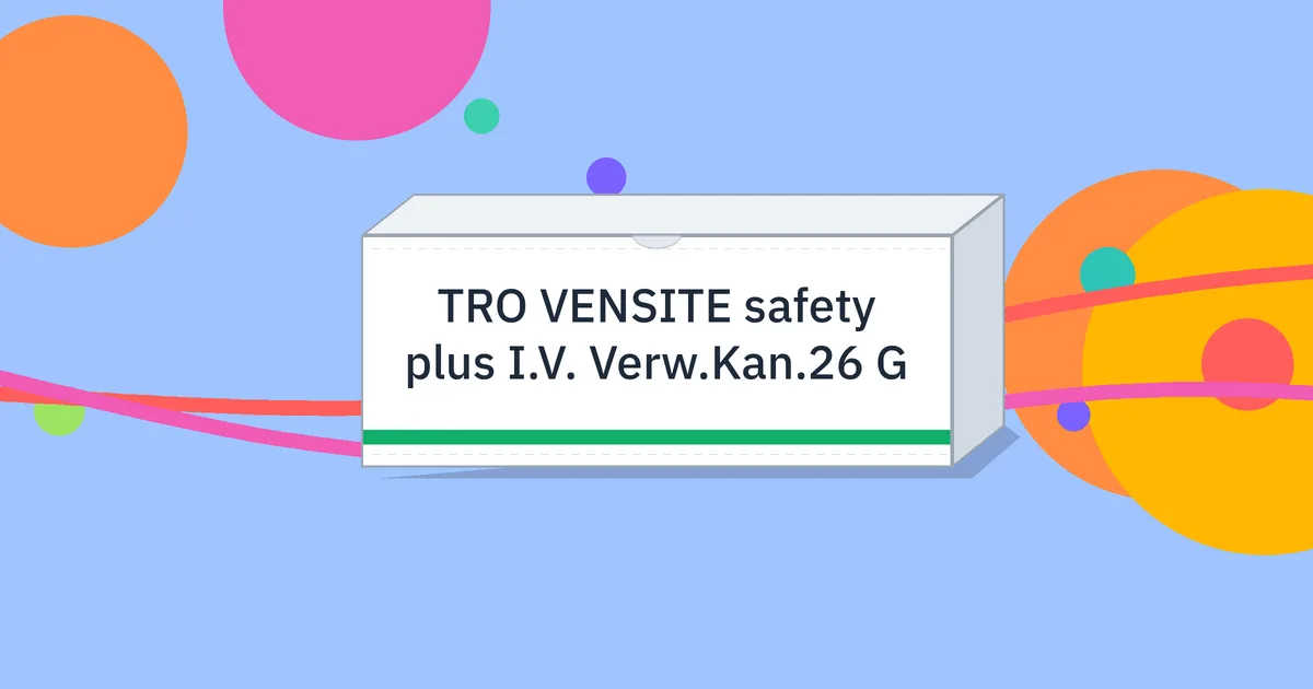 Symbolbild: Packung mit der Aufschrift TRO VENSITE safety plus I.V. Verw.Kan.26 G (PZN 11187846) – Verfügbarkeit und Bezug in Apotheken in Frankfurt am Main