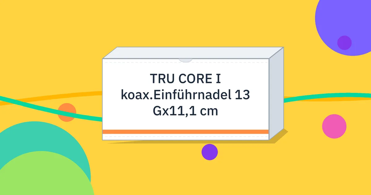 Symbolbild: Packung mit der Aufschrift TRU CORE I koax.Einführnadel 13 Gx11,1 cm (PZN 06768541) – Verfügbarkeit und Bezug in Apotheken in Frankfurt am Main