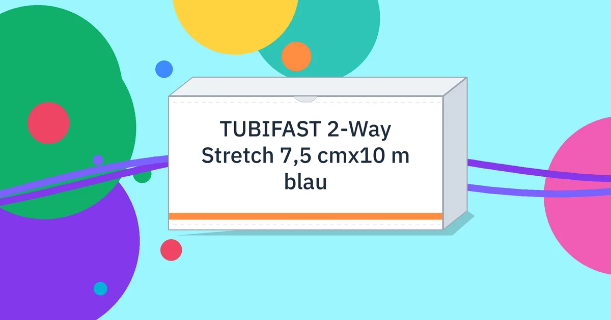 Symbolbild: Packung mit der Aufschrift TUBIFAST 2-Way Stretch 7,5 cmx10 m blau (PZN 12452813) – Verfügbarkeit und Bezug in Apotheken in Frankfurt am Main
