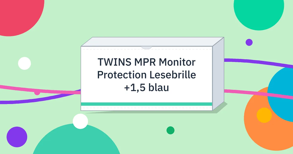 Symbolbild: Packung mit der Aufschrift TWINS MPR Monitor Protection Lesebrille +1,5 blau (PZN 13344333) – Verfügbarkeit und Bezug in Apotheken in Frankfurt am Main
