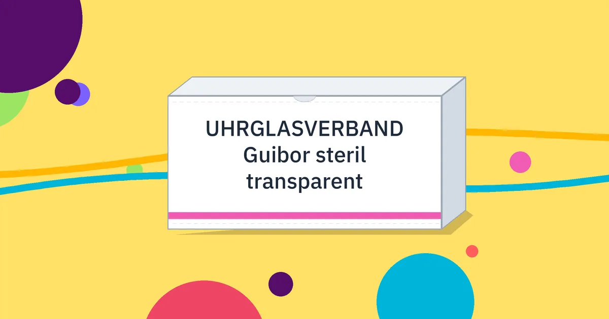 Symbolbild: Packung mit der Aufschrift UHRGLASVERBAND Guibor steril transparent (PZN 12410128) – Verfügbarkeit und Bezug in Apotheken in Frankfurt am Main