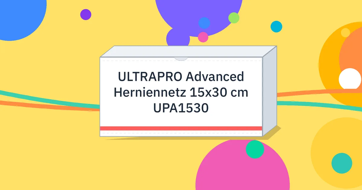 Symbolbild: Packung mit der Aufschrift ULTRAPRO Advanced Herniennetz 15x30 cm UPA1530 (PZN 20854678) – Verfügbarkeit und Bezug in Apotheken in Frankfurt am Main