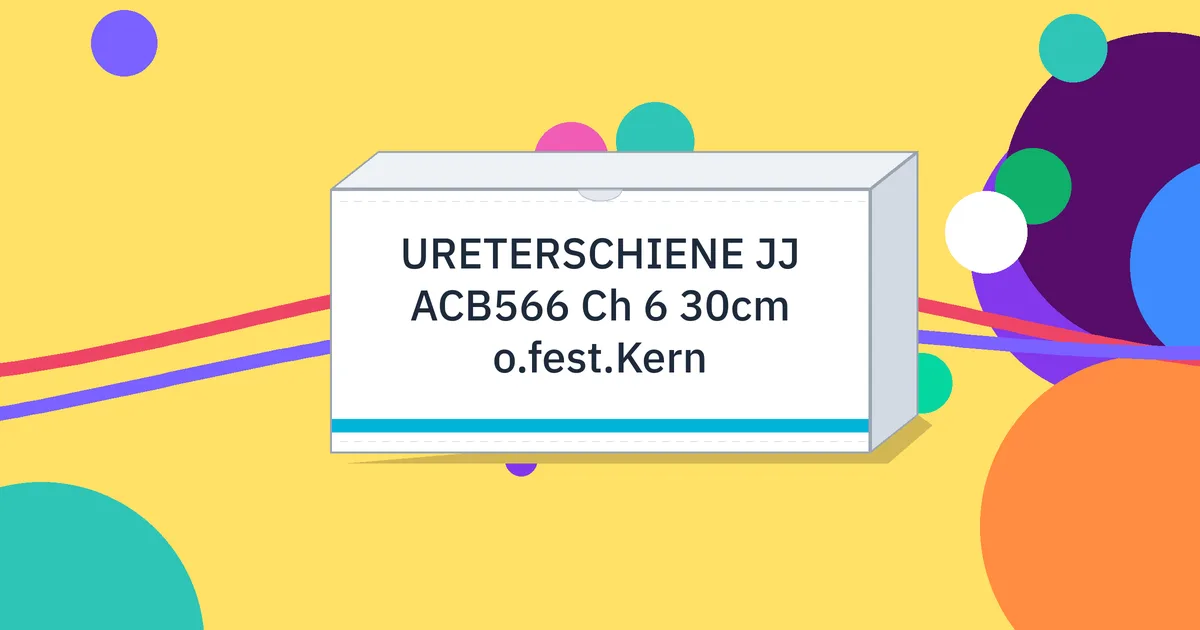 Symbolbild: Packung mit der Aufschrift URETERSCHIENE JJ ACB566 Ch 6 30cm o.fest.Kern (PZN 00543901) – Verfügbarkeit und Bezug in Apotheken in Frankfurt am Main
