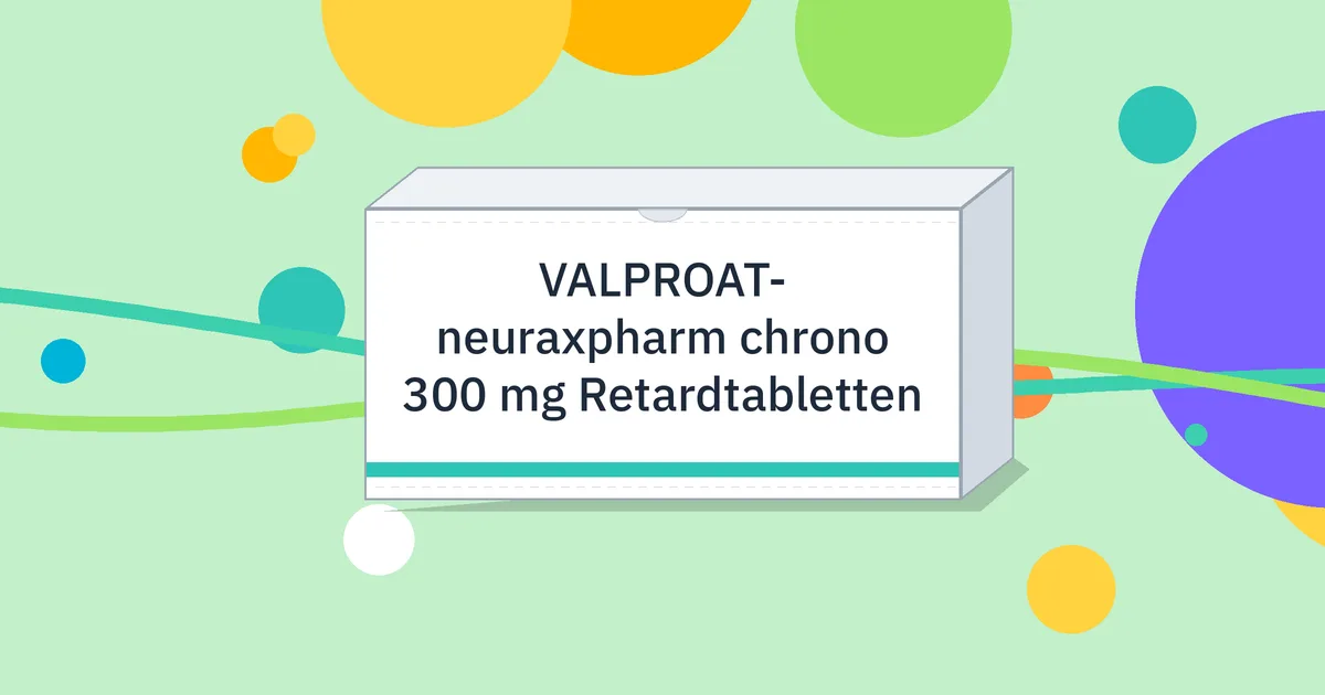 Symbolbild: Packung mit der Aufschrift VALPROAT-neuraxpharm chrono 300 mg Retardtabletten (PZN 00951391) – Verfügbarkeit und Bezug in Apotheken in Frankfurt am Main